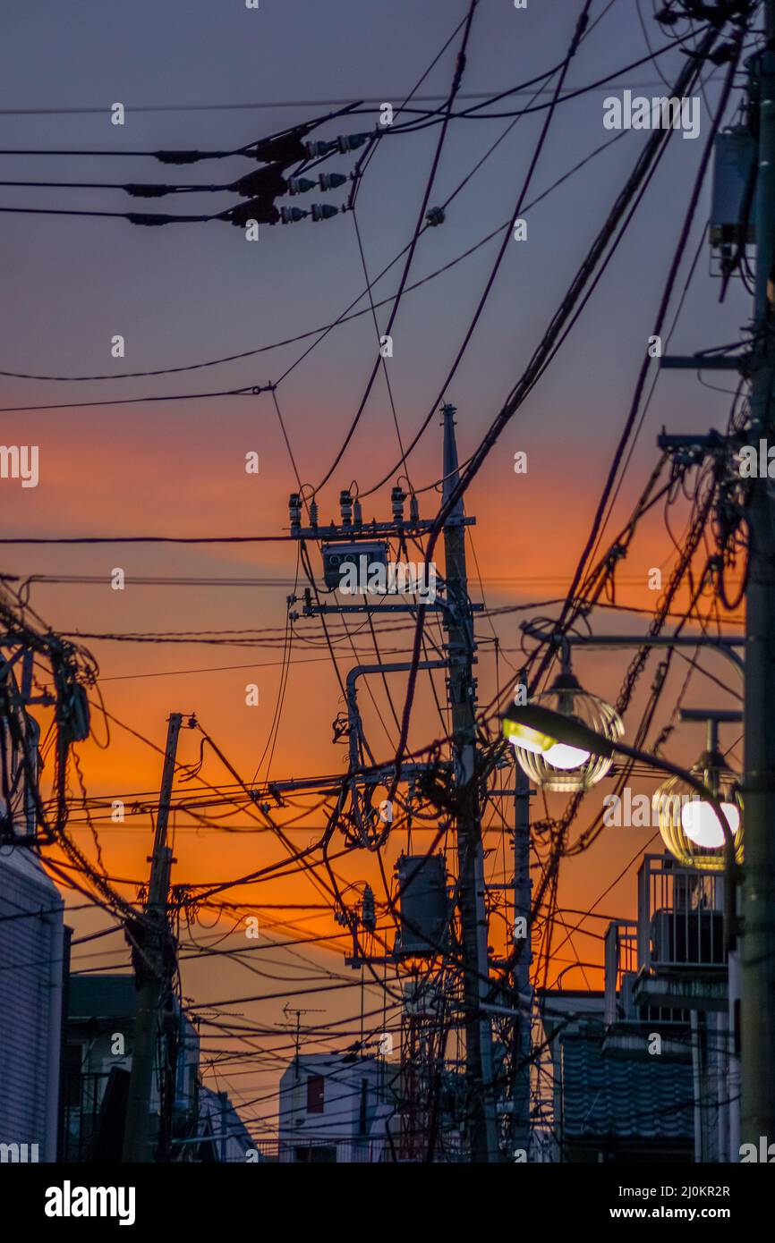 Telephone pole silhouette and sunset Stock Photo - Alamy