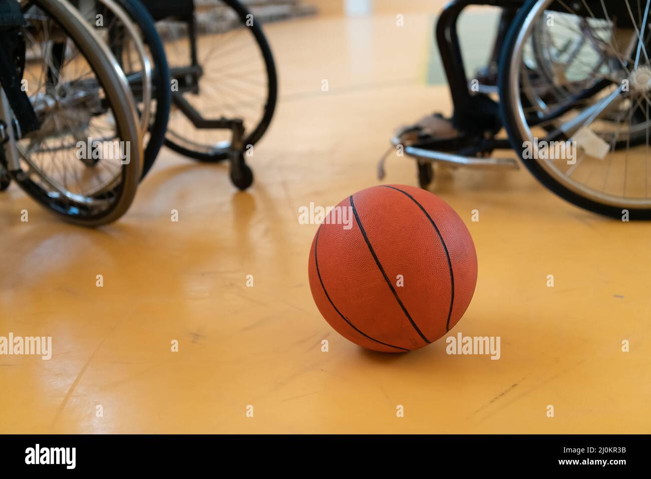 A photo of the wheelchair, wheelchair equipment and ball located in the ...