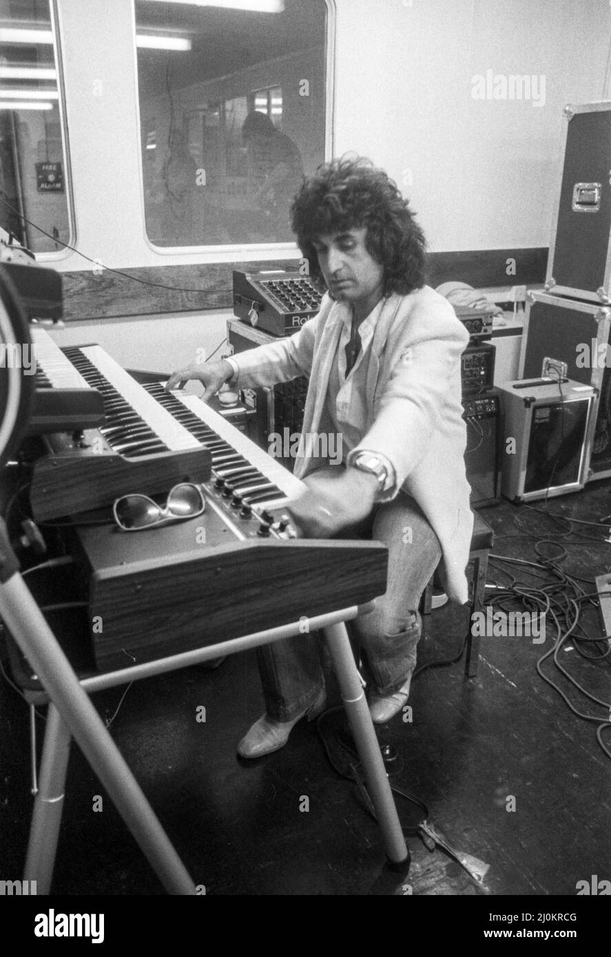 Swiss musician Patrick Moraz in a mobile studio in 1985 Stock Photo - Alamy