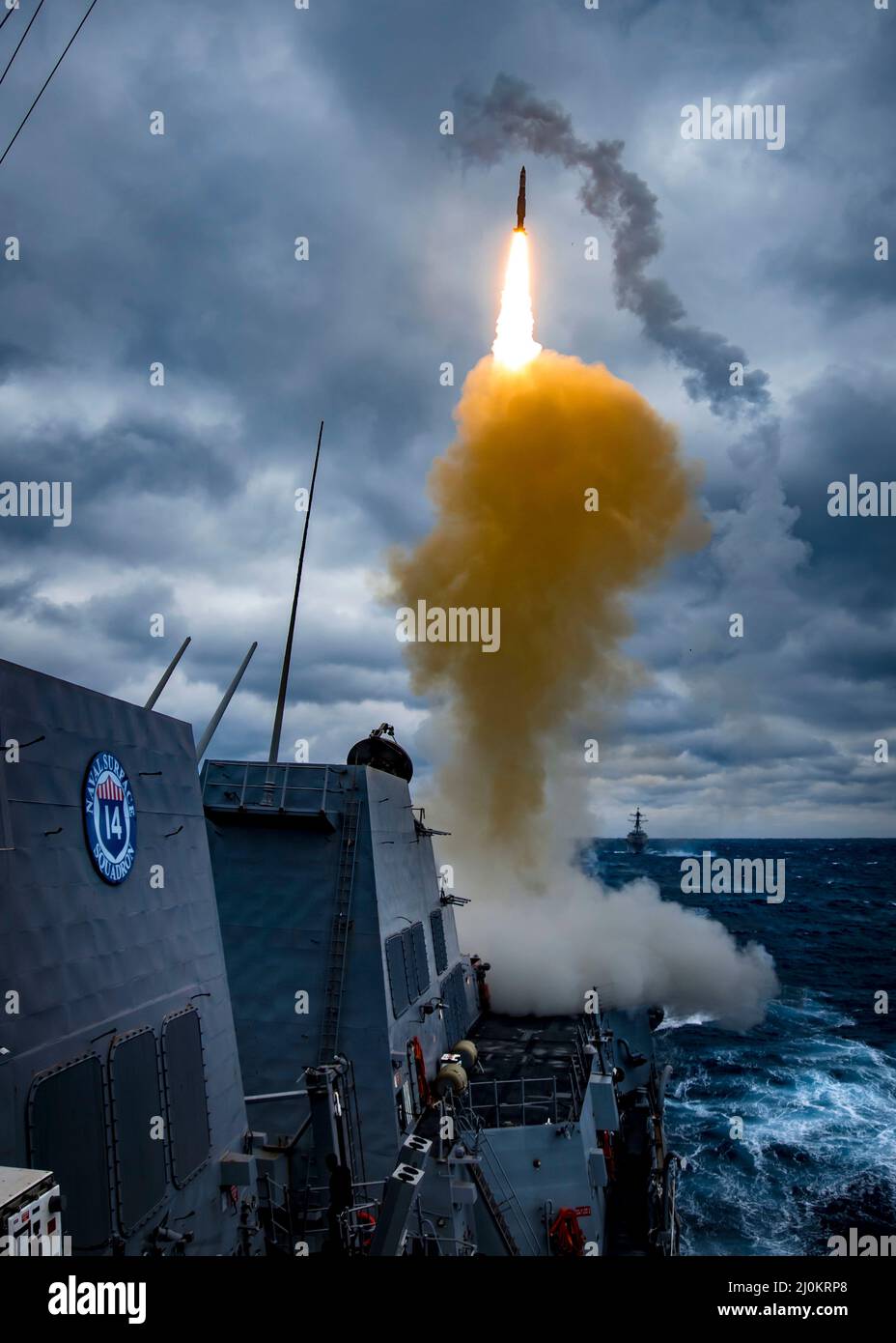 The guided-missile destroyer USS Delbert D. Black (DDG 119) launches a ...