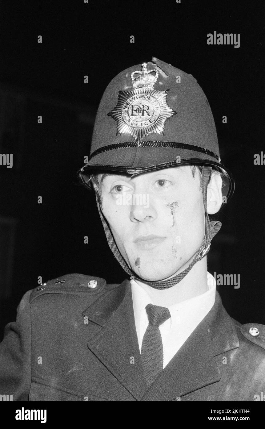 Southall Riots General scene pictures with people, policemen, fire, and ...