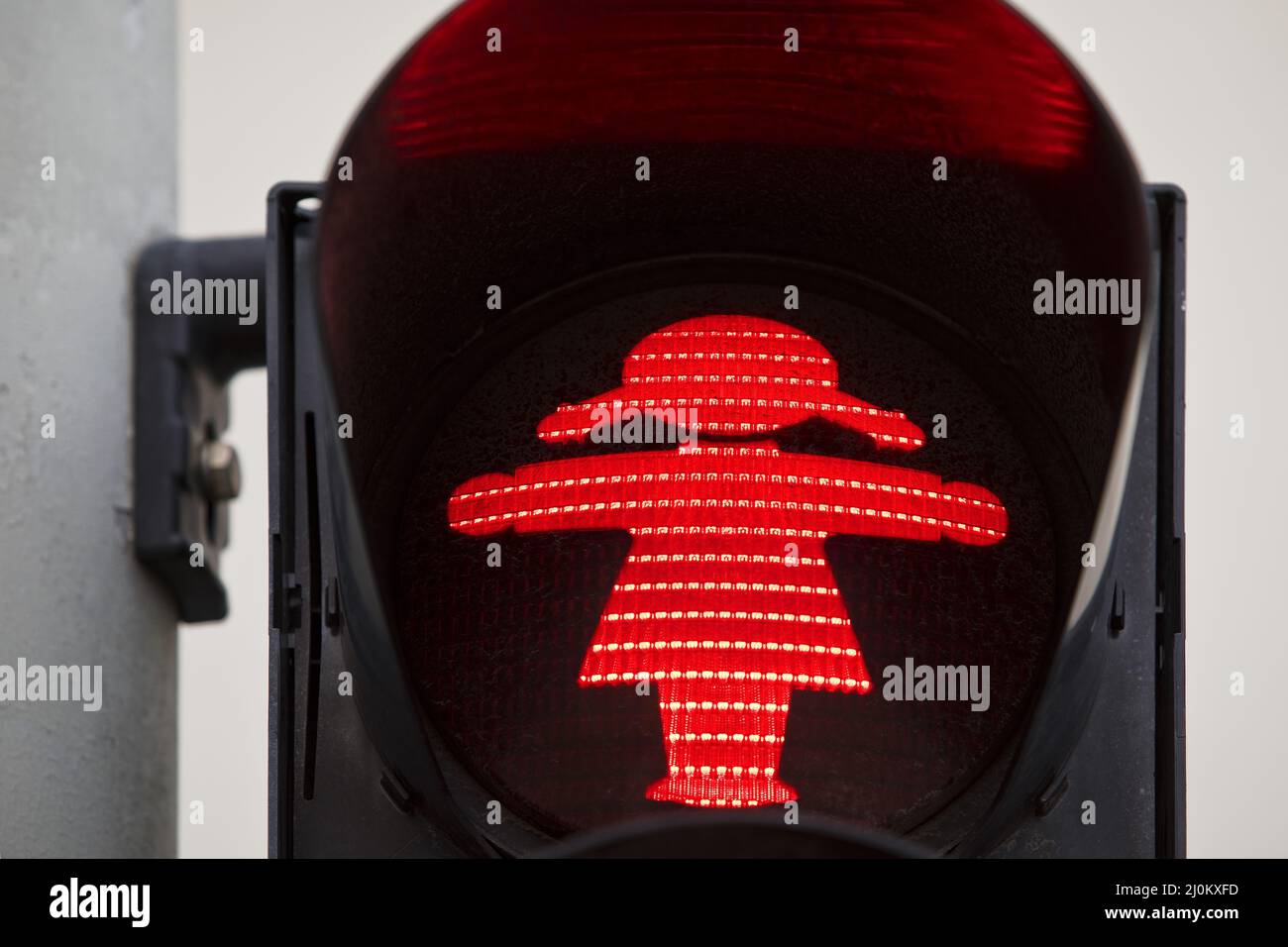 Pedestrian traffic light with red traffic light women, Reykjavik ...