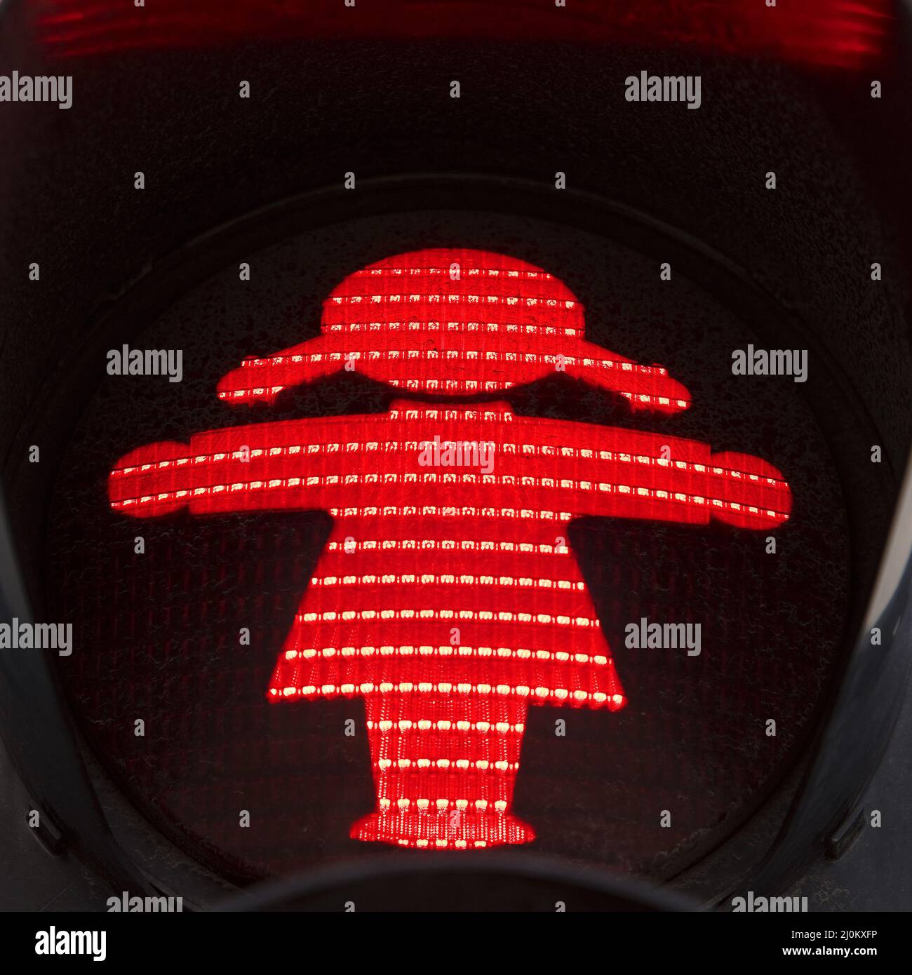 Pedestrian traffic light with red traffic light women, Reykjavik ...