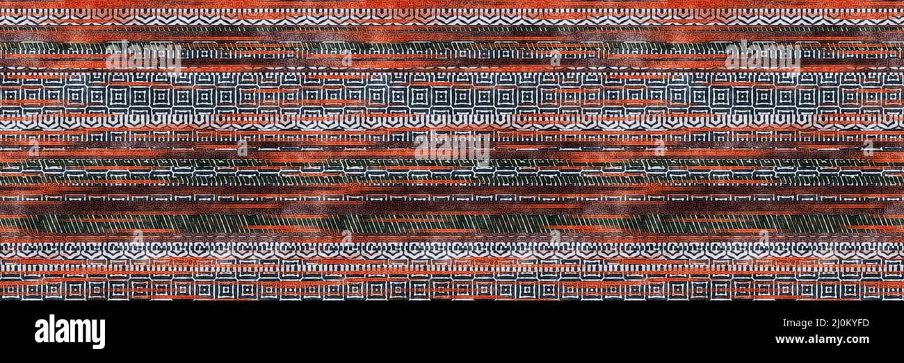 Seamless tribal ethnic stripe grungy border surface pattern design for ...