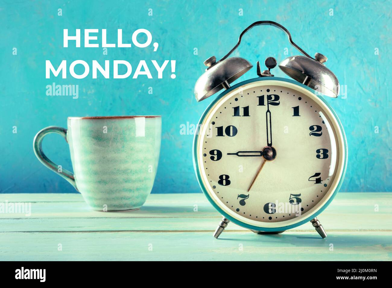 Hello, Monday Inspirational greeting card with a vintage alarm clock ...