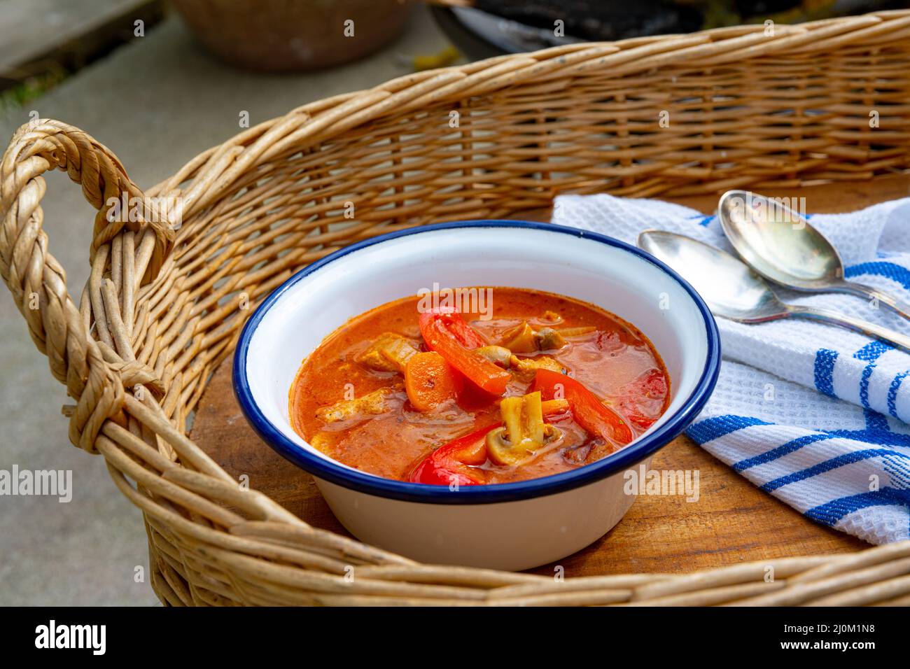 Kettle goulash is prepared over an open fire! Stock Photo - Alamy