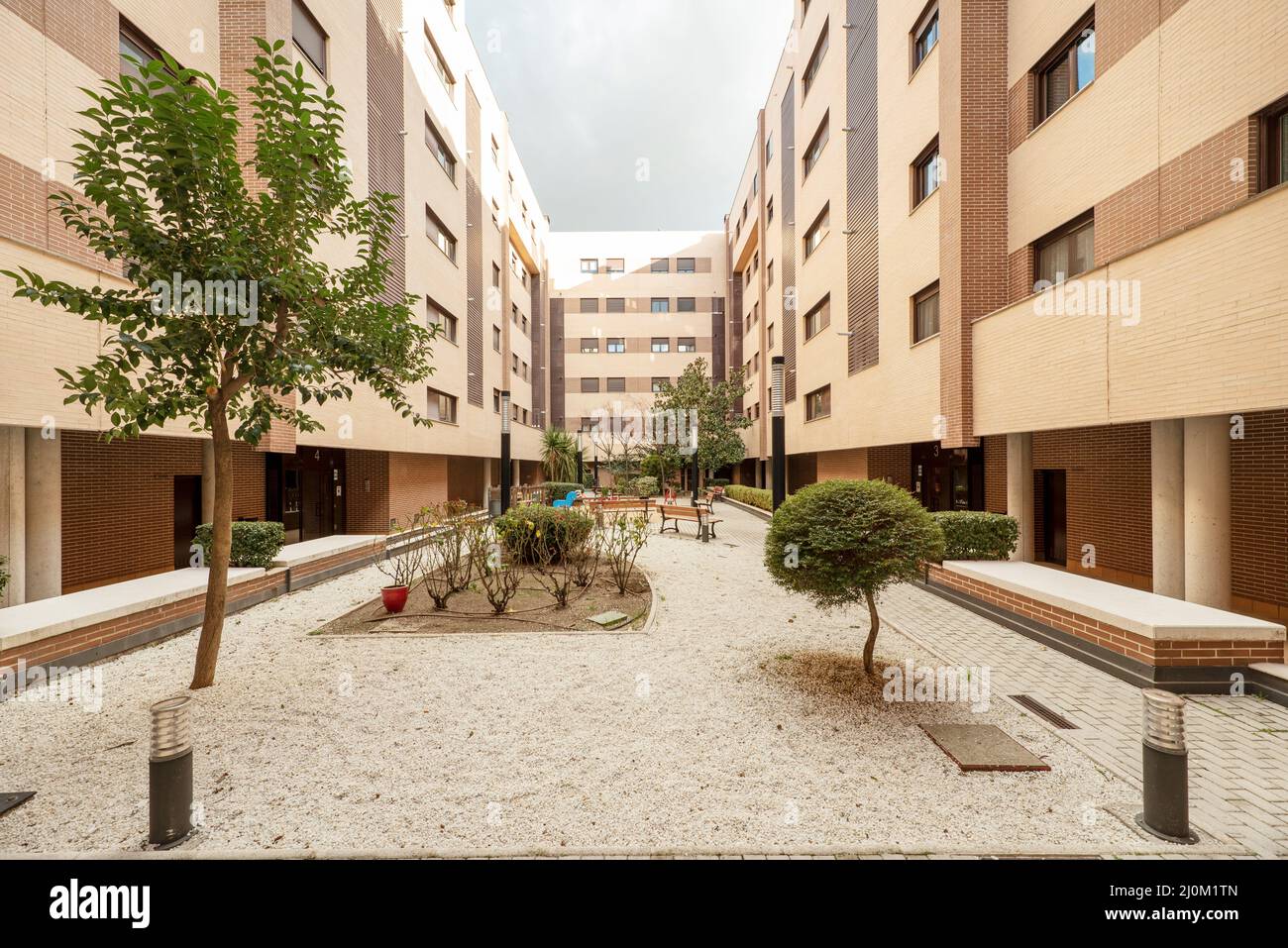 Interior facades of residential buildings with common areas full of ...