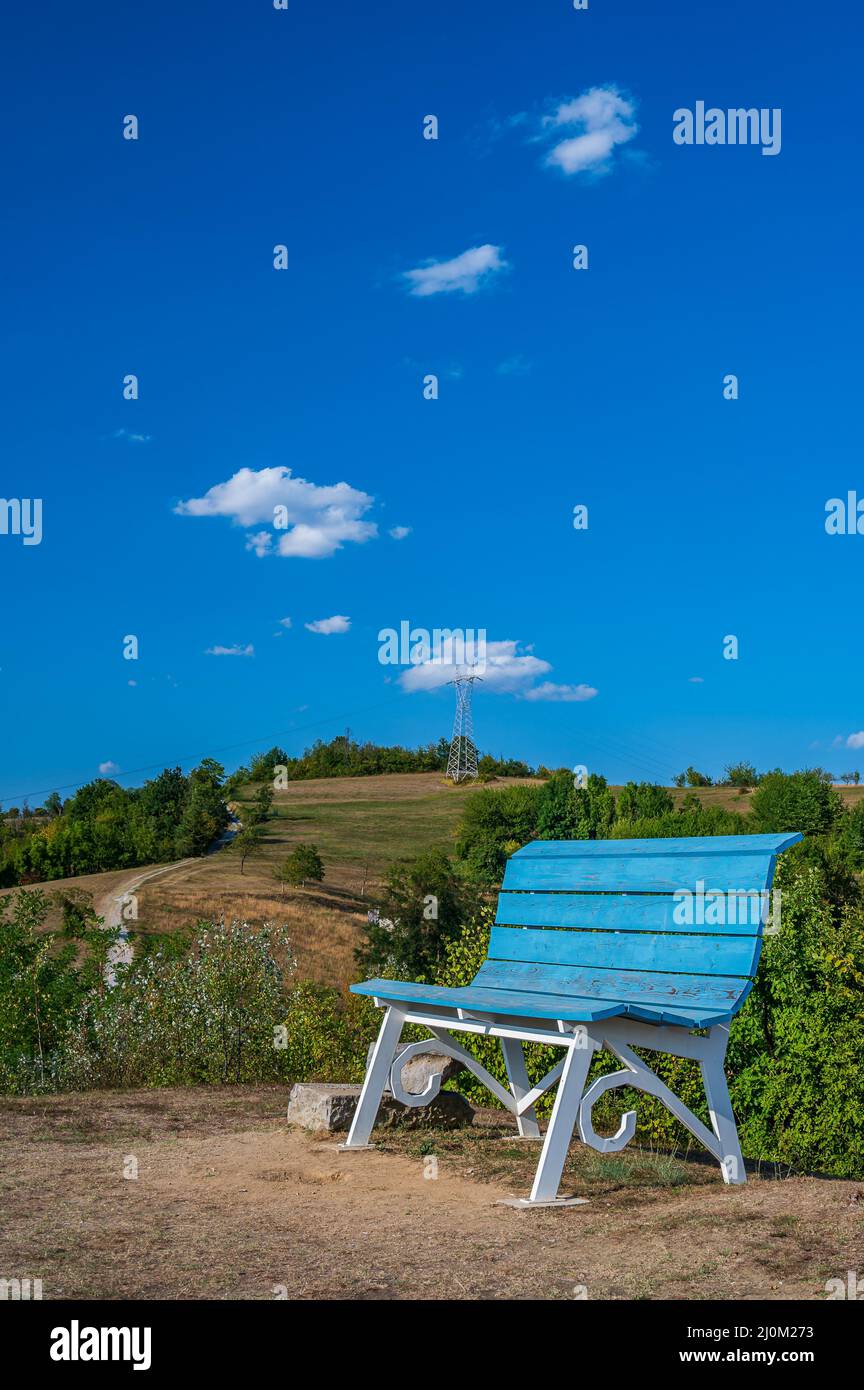 Light Blue Big Bench Stock Photo - Alamy