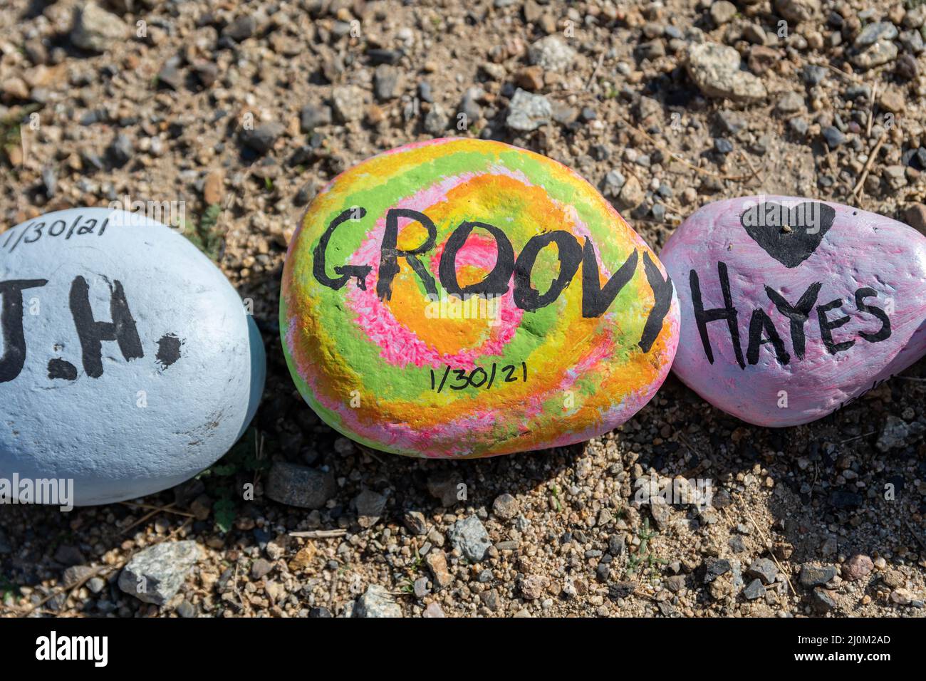 A beautiful different kinds of painted rocks in Lake Elsinore ...