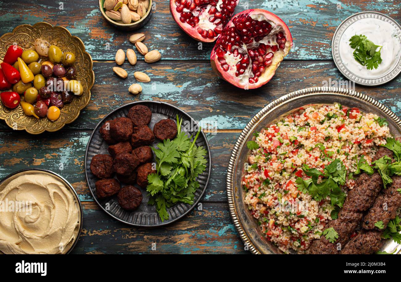 Arab Turkish assorted food from above Stock Photo - Alamy