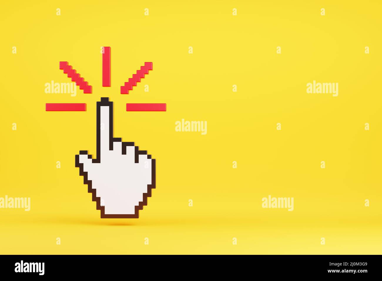 Hand cursor clicking isolated on yellow background with copy space. 3d ...