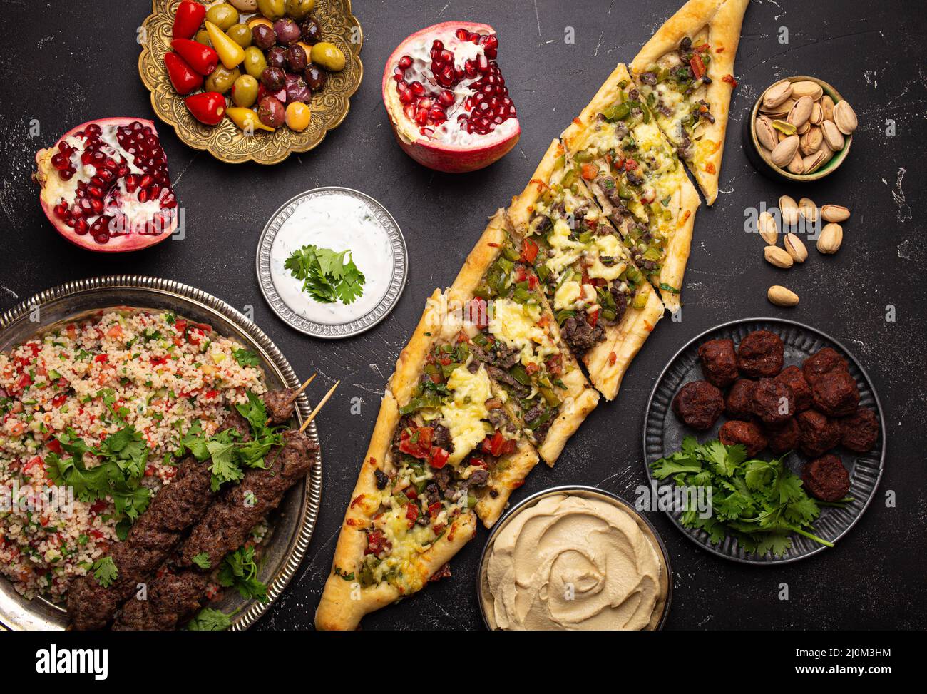 Arab Turkish assorted food from above Stock Photo - Alamy