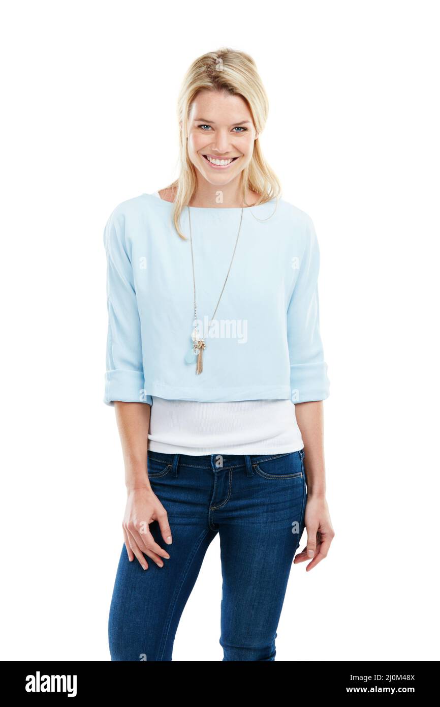 She nailed the laid back look. Studio portrait of an attractive young ...