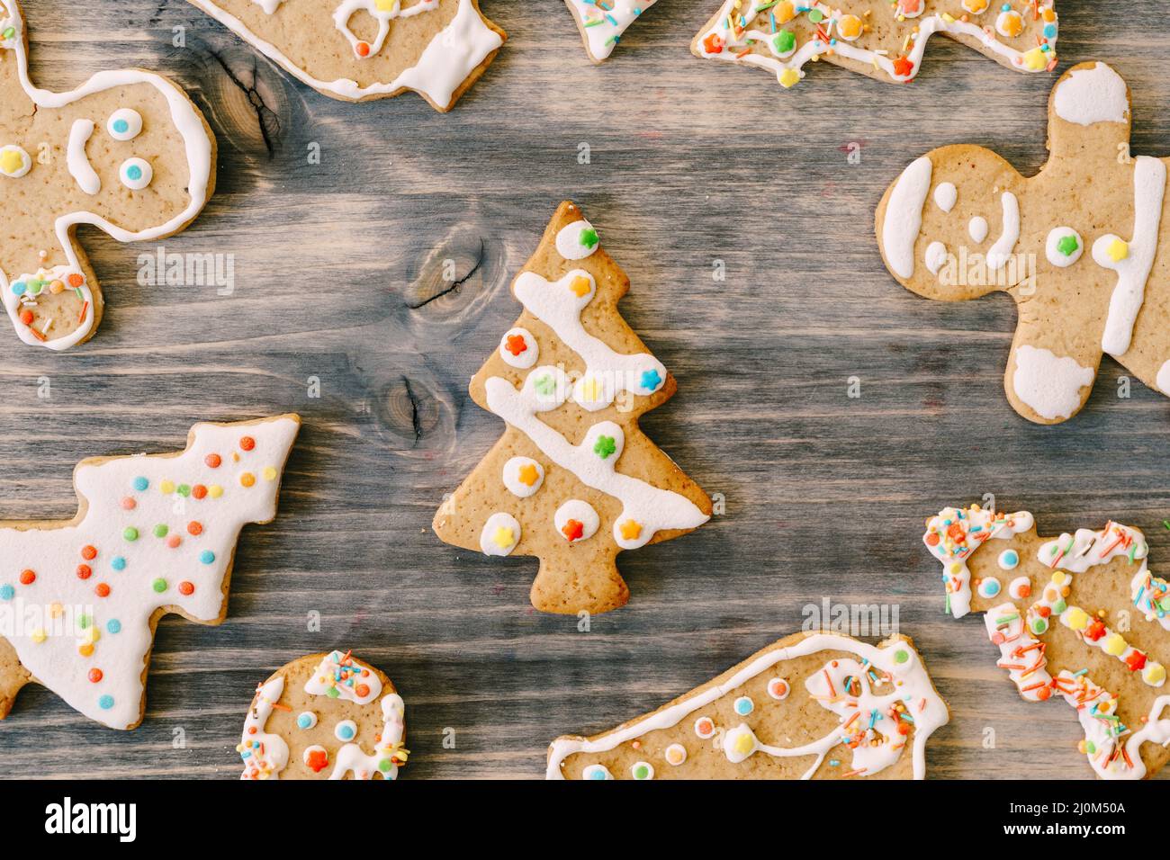 Colorful Christmas gingerbreads in the shape of Christmas trees and ...