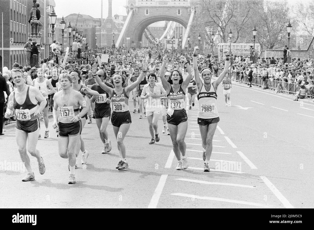London Marathon 1982, Sponsored by Gillette, Sunday 9th May 1982 Stock ...