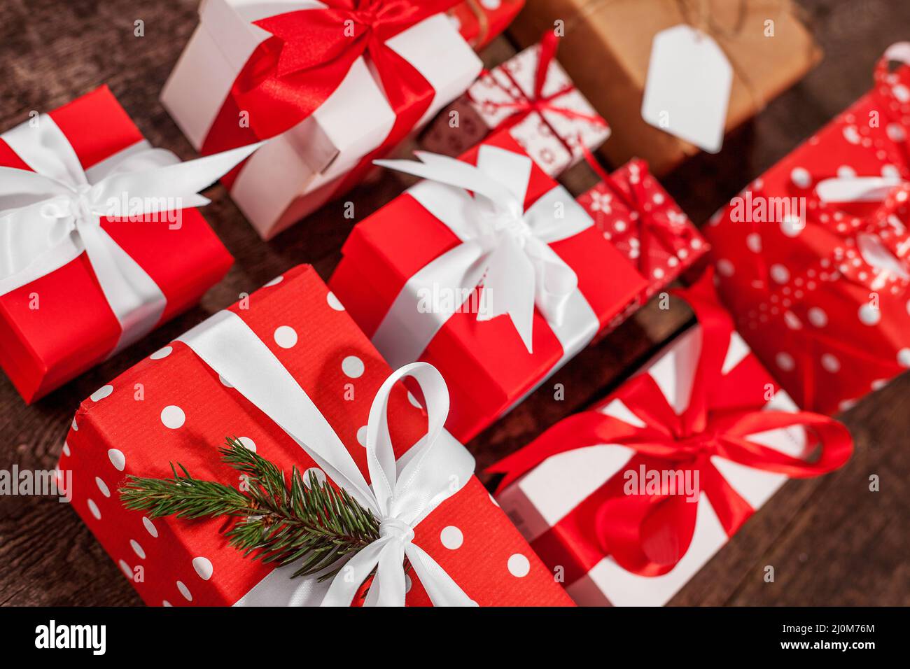 Handmade wrapped christmas gift boxes on celebrate background Stock ...