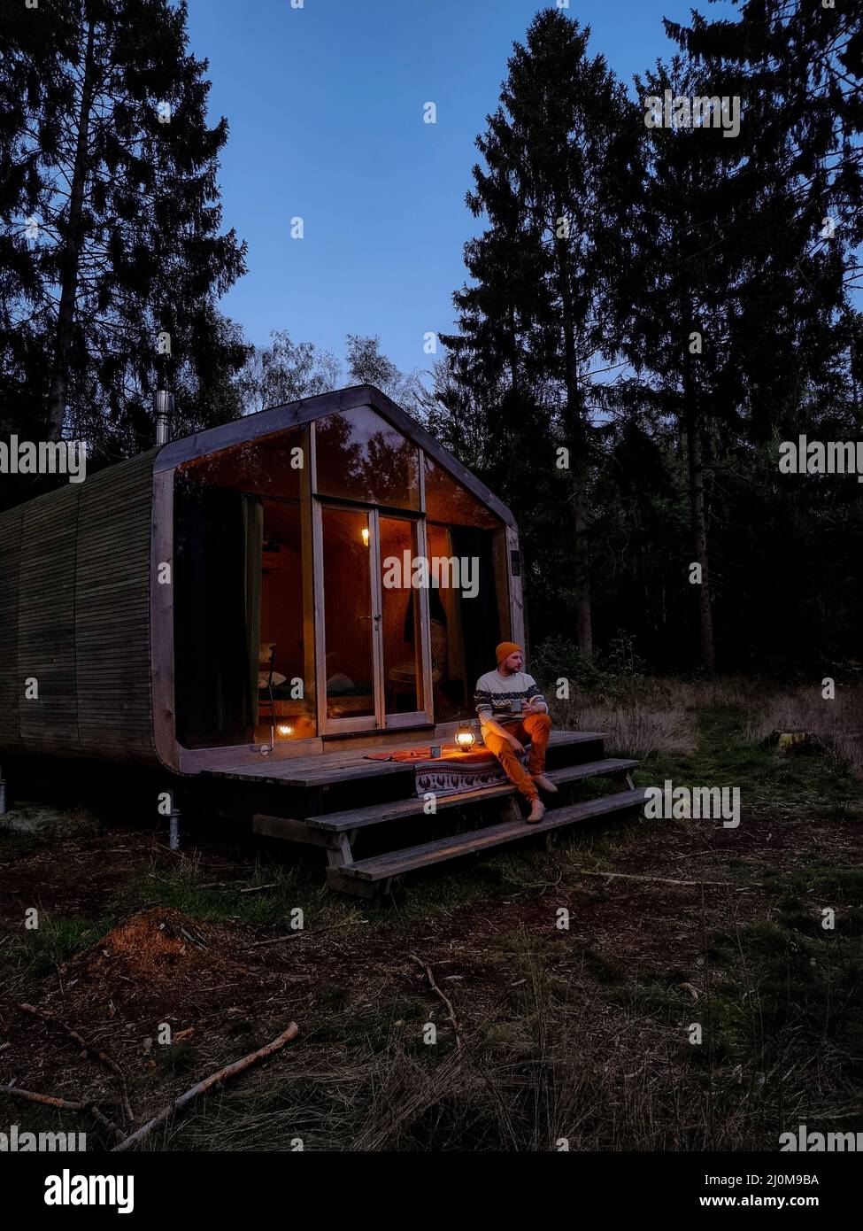 Wooden hut in autumn forest in the Netherlands, cabin off grid ,wooden ...