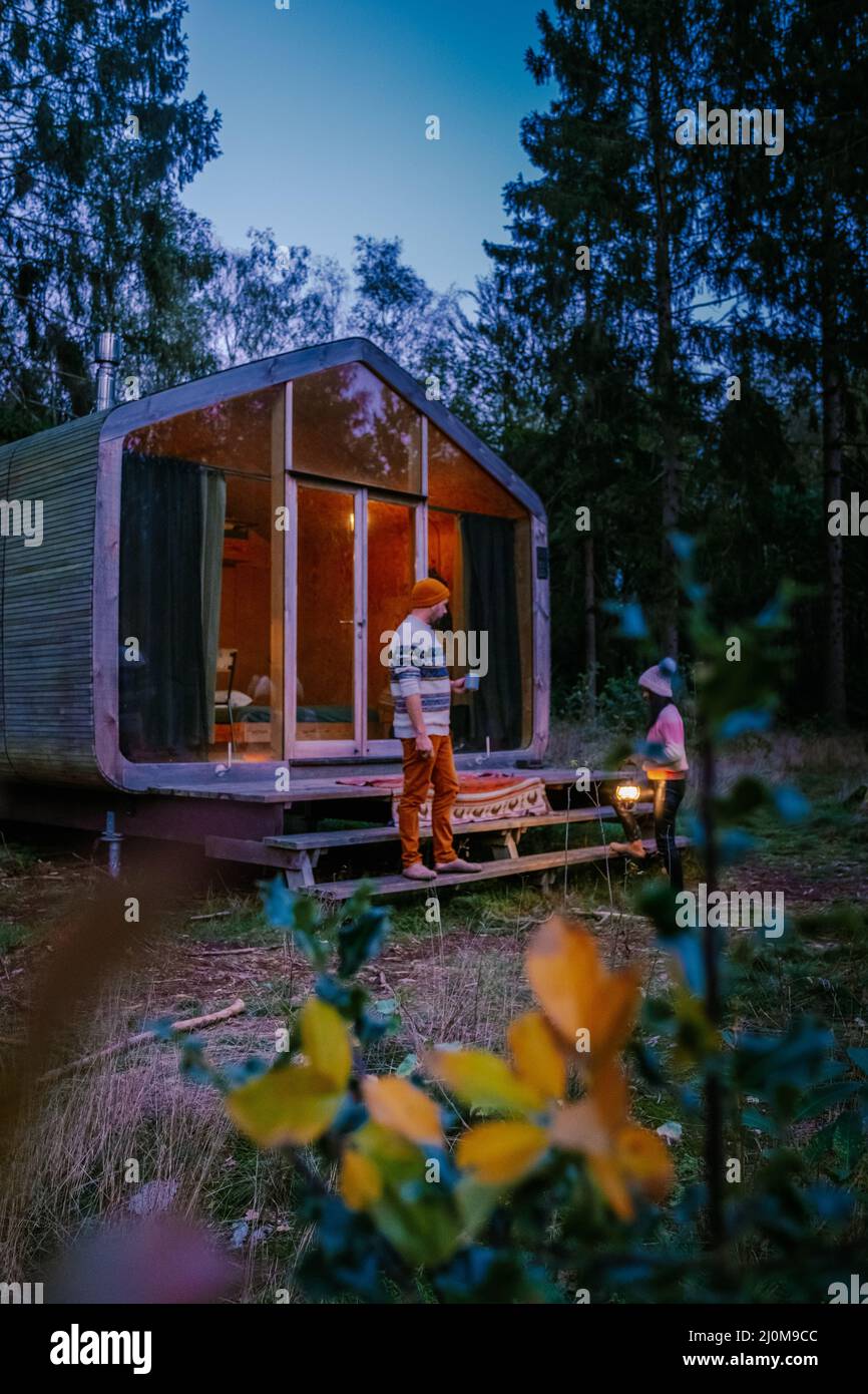 Wooden hut in autumn forest in the Netherlands, cabin off grid ,wooden ...
