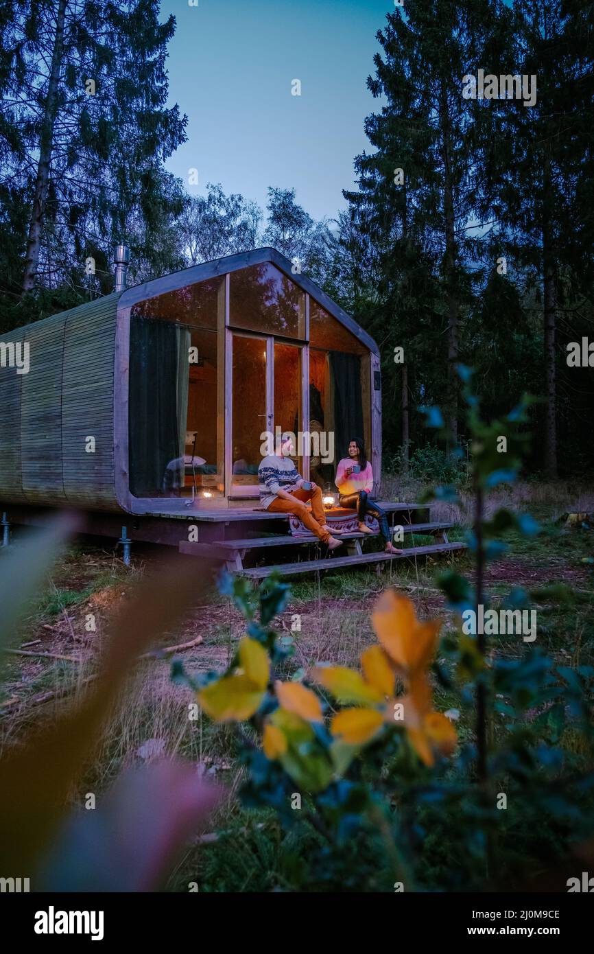 Wooden hut in autumn forest in the Netherlands, cabin off grid ,wooden ...