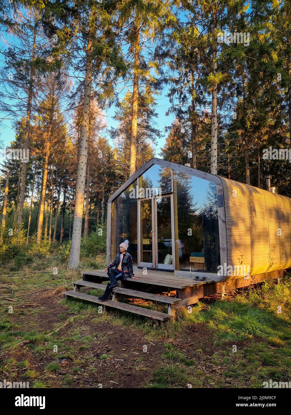 Wooden hut in autumn forest in the Netherlands, cabin off grid ,wooden ...