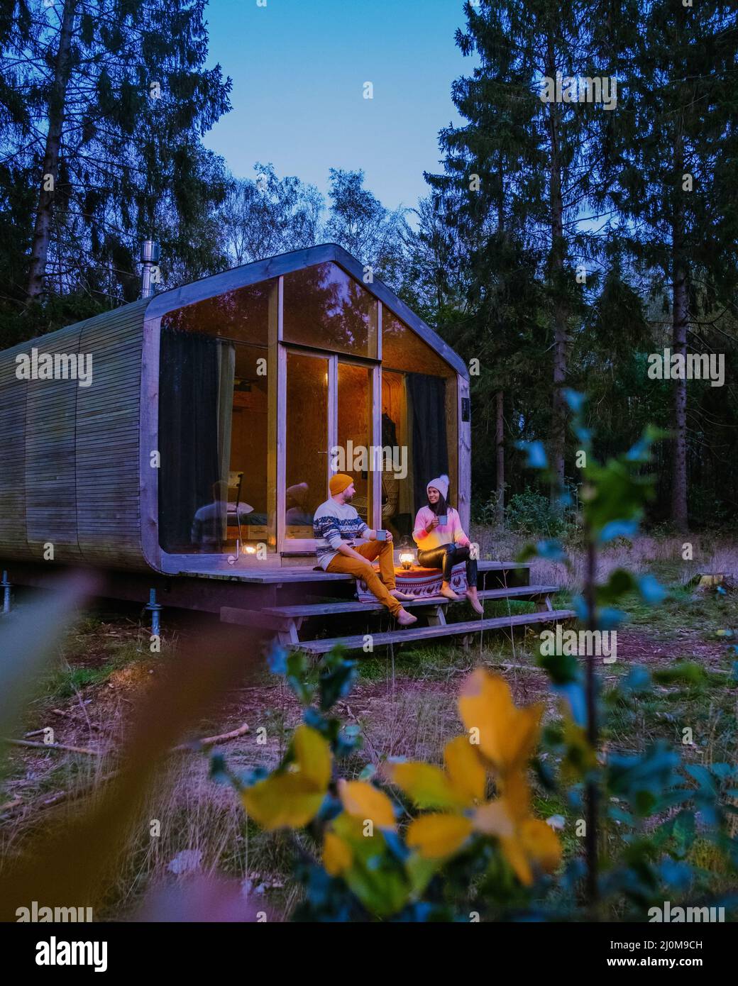 Wooden hut in autumn forest in the Netherlands, cabin off grid ,wooden ...