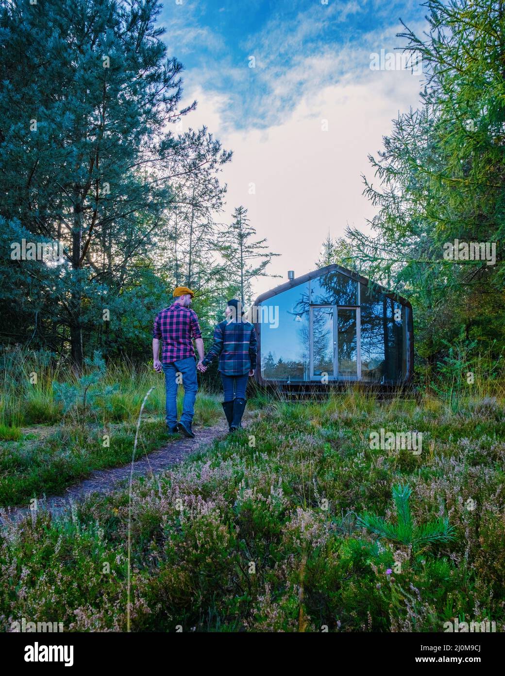 Wooden hut in autumn forest in the Netherlands, cabin off grid ,wooden ...