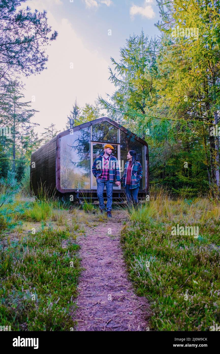 Wooden hut in autumn forest in the Netherlands, cabin off grid ,wooden ...