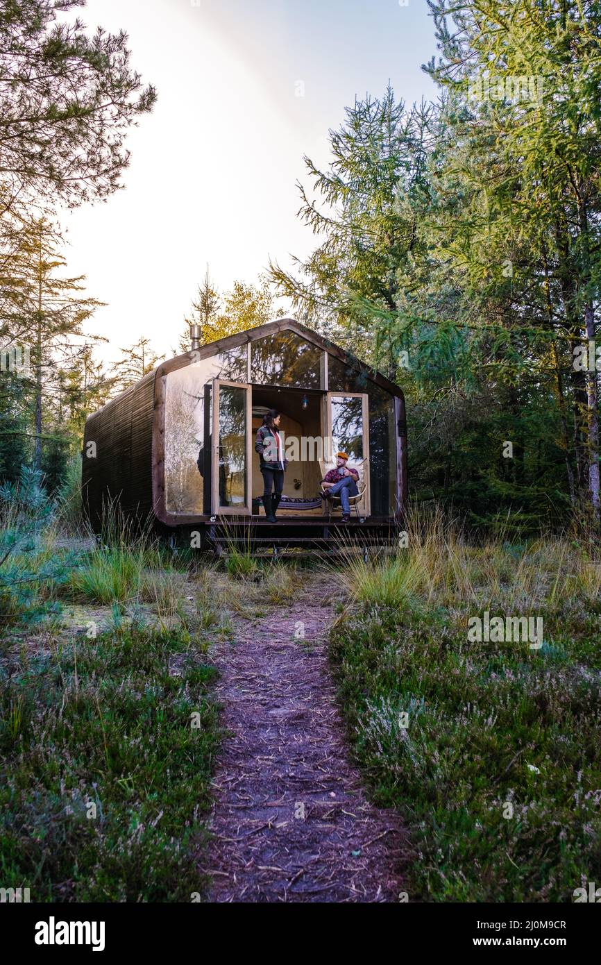 Wooden hut in autumn forest in the Netherlands, cabin off grid ,wooden ...