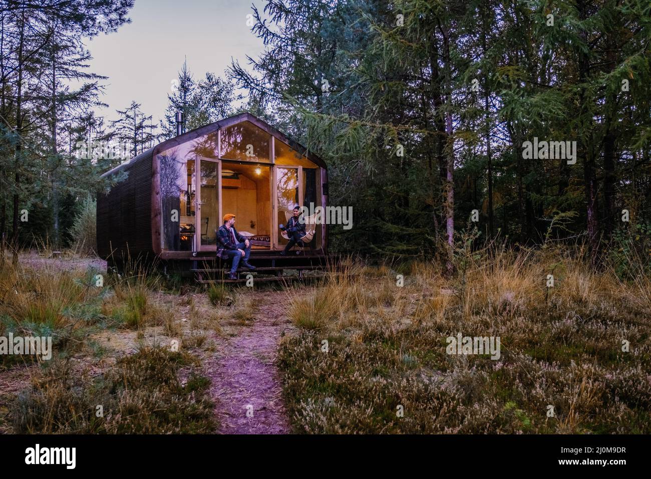 Wooden hut in autumn forest in the Netherlands, cabin off grid ,wooden ...