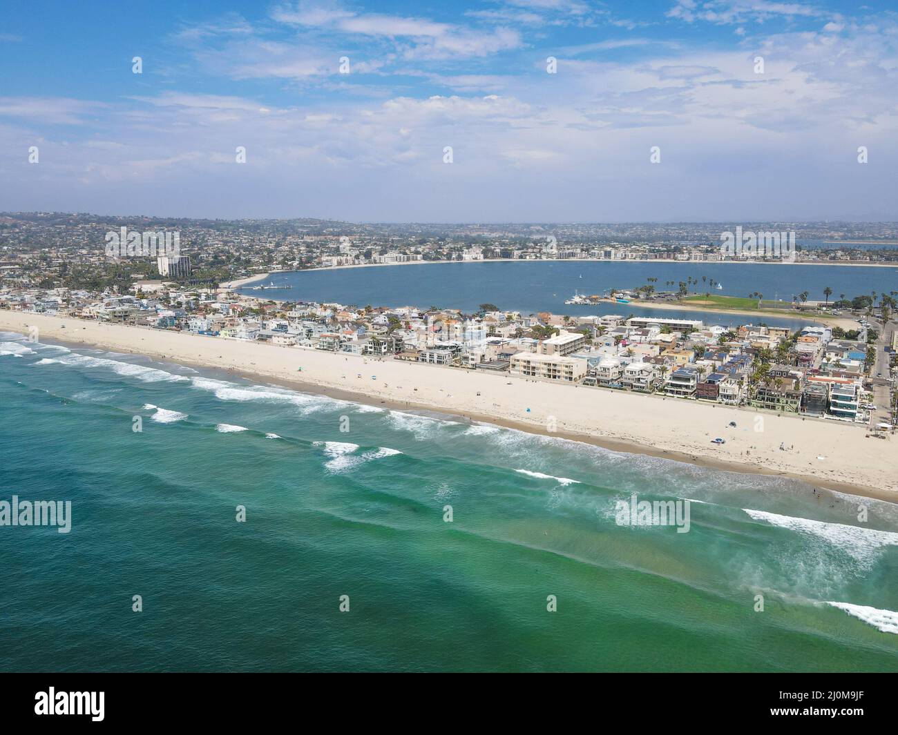 Aerial view of Mission Bay and beaches in San Diego, California. USA ...