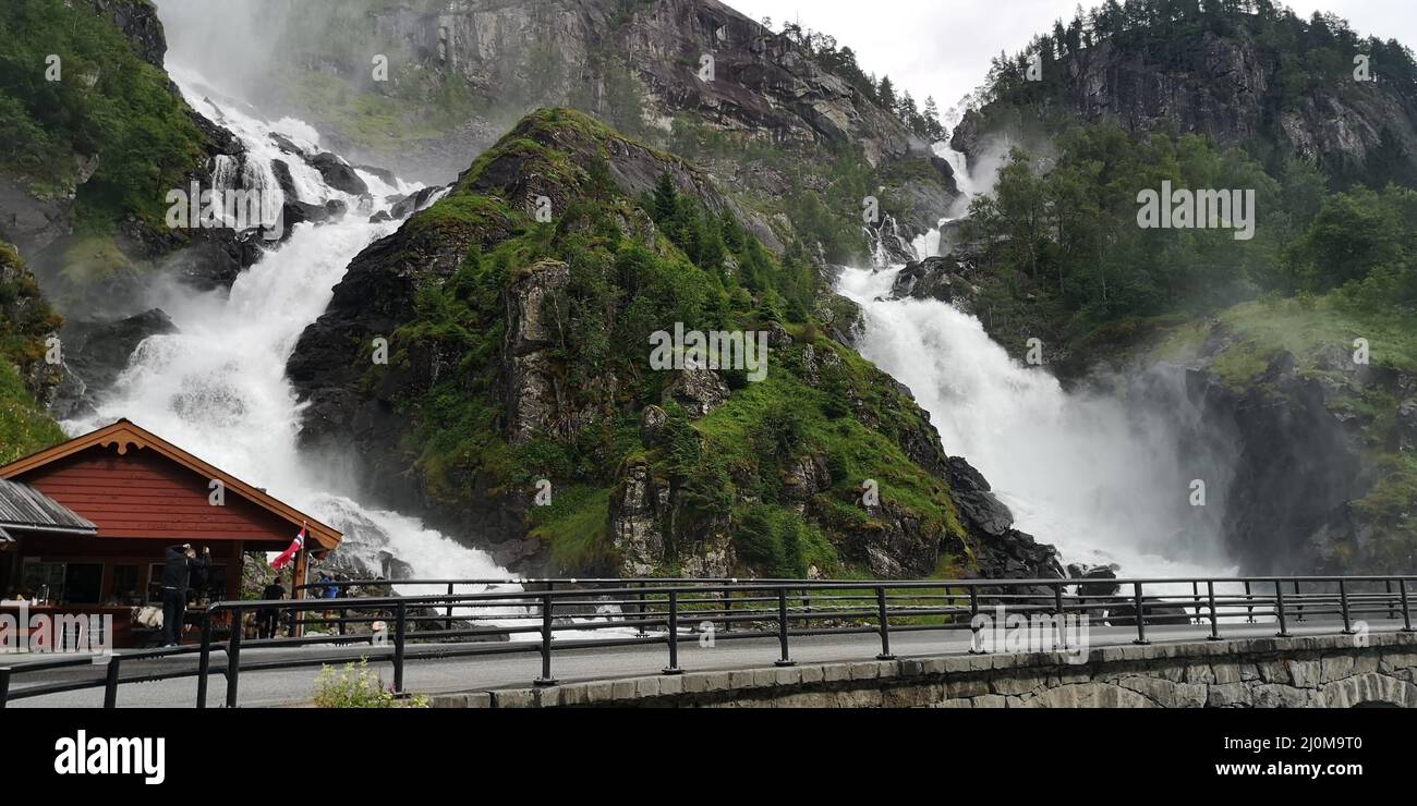 Giant waterfall in Hardanger, Norway Stock Photo - Alamy