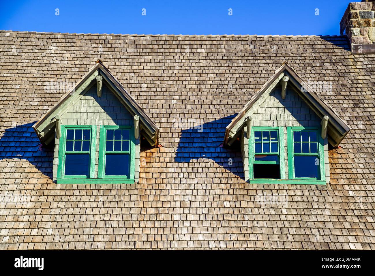 Cedar shake roof and dormer windows Stock Photo - Alamy