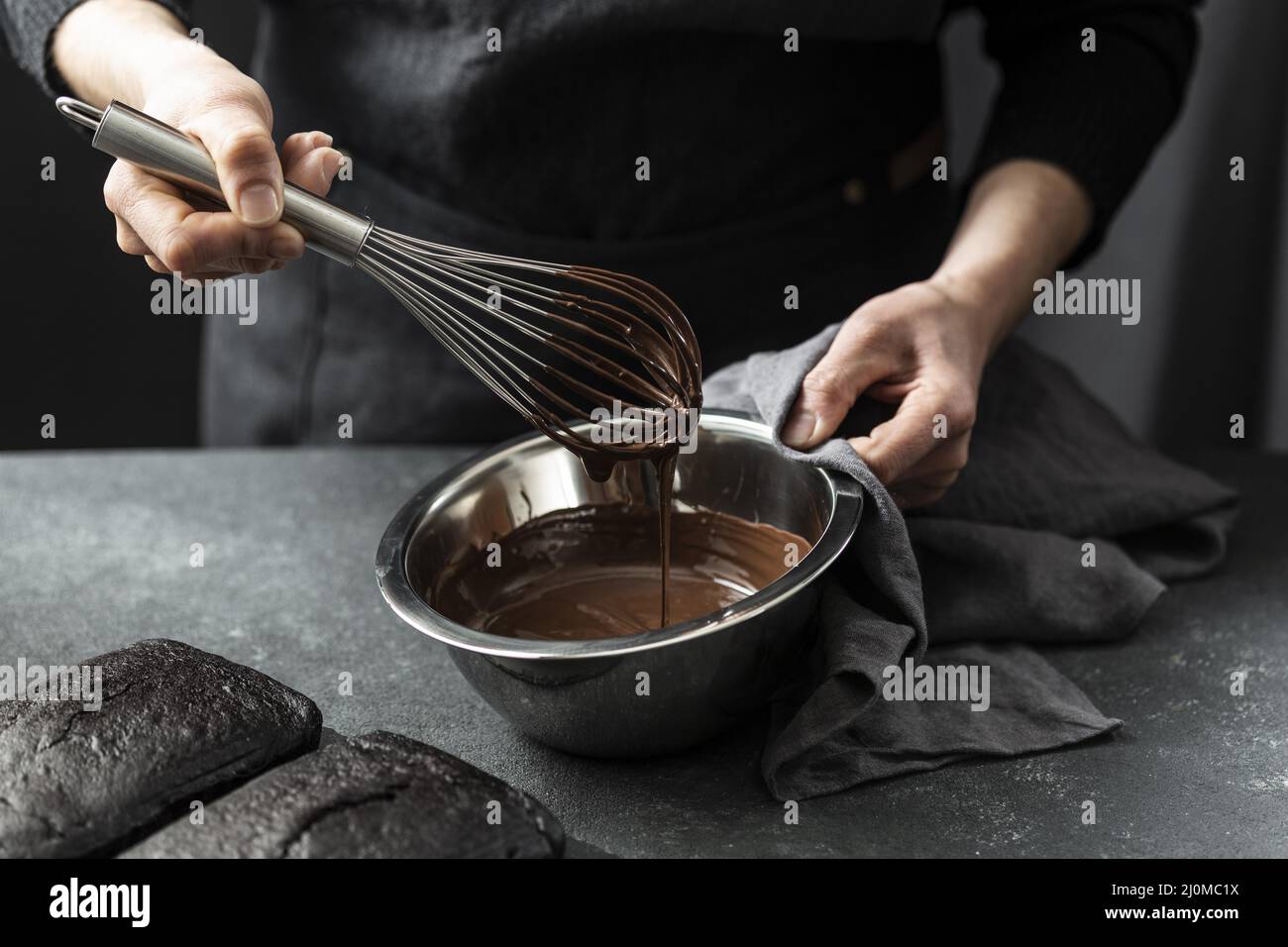 High angle pastry chef preparing chocolate cake Stock Photo - Alamy
