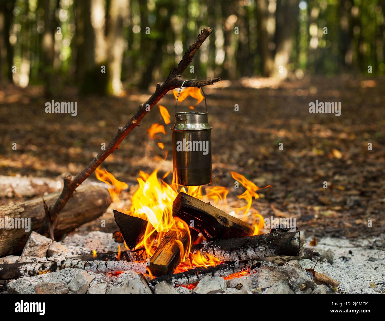Heating water campfire Stock Photo - Alamy