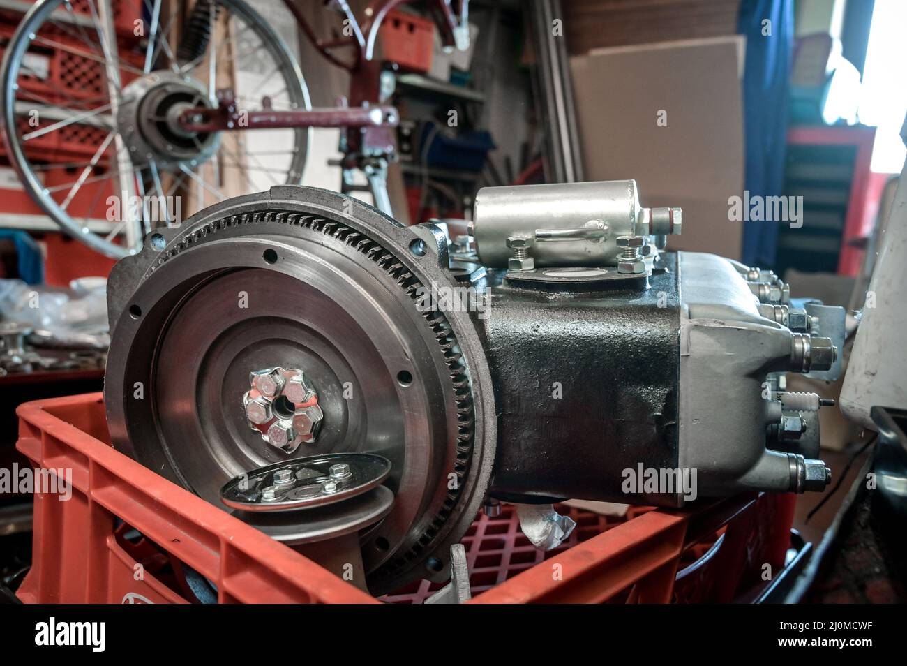 Teicha, Germany. 18th Mar, 2022. A specially modified Wartburg engine ...