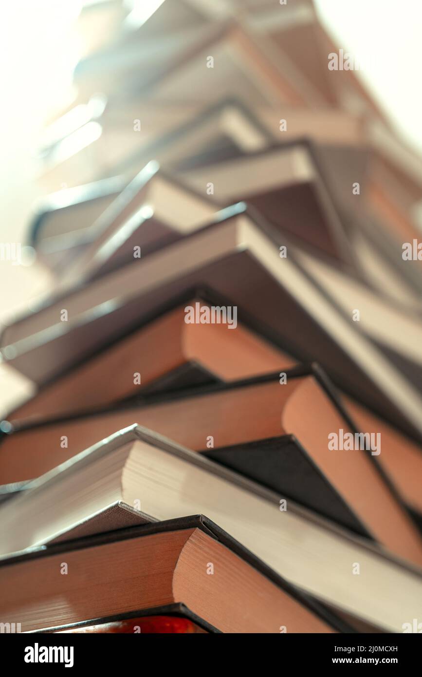 Stack of books in library. vintage effect style picture. Selective ...