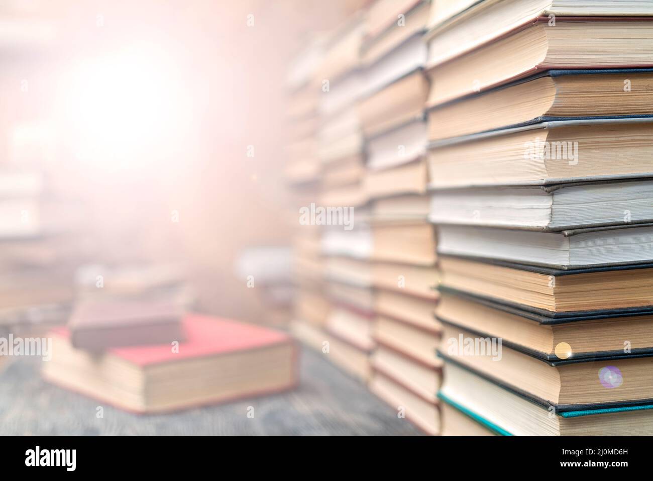 Rows of books in the library. Background for text. Symbol of knowledge ...
