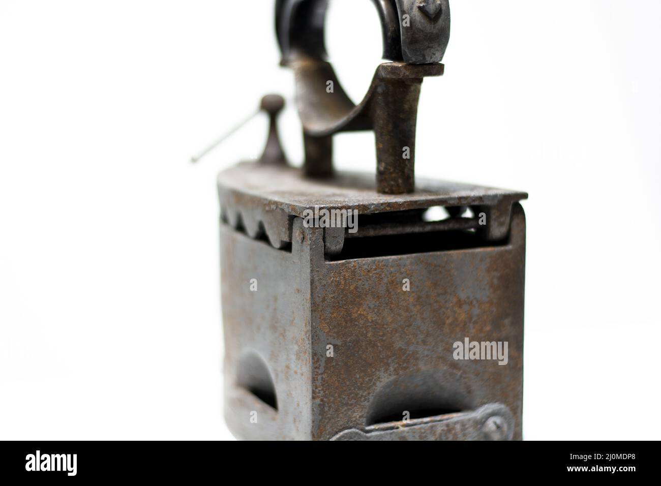 Unique antique coal iron isolated on white background. Close up. Detail ...
