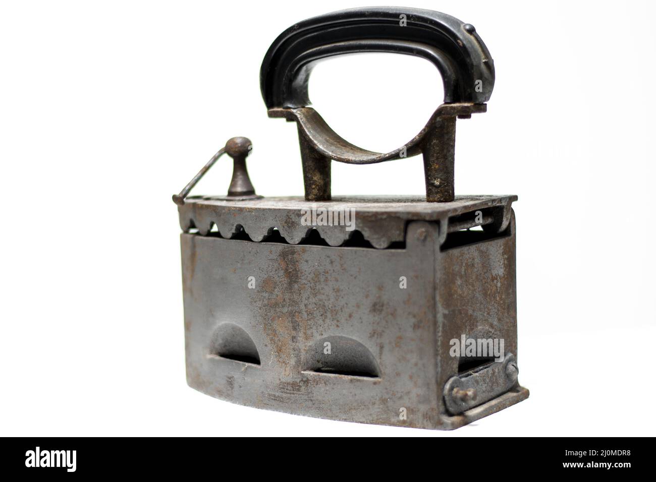 Unique antique coal iron isolated on white background. Close up. Detail ...