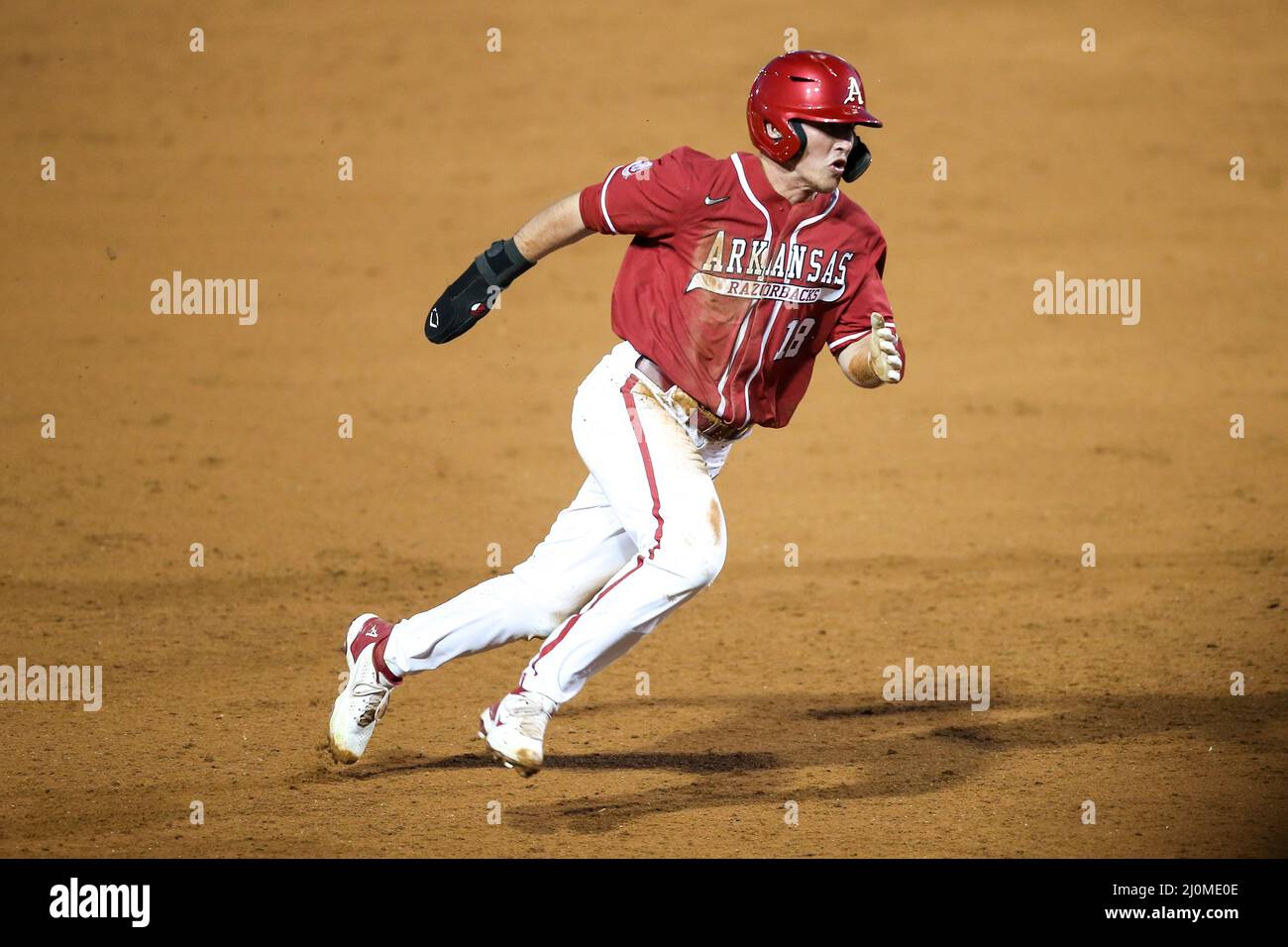 March 19, 2022: Razorback base runner Chris Lanzilli #18 prepares to ...