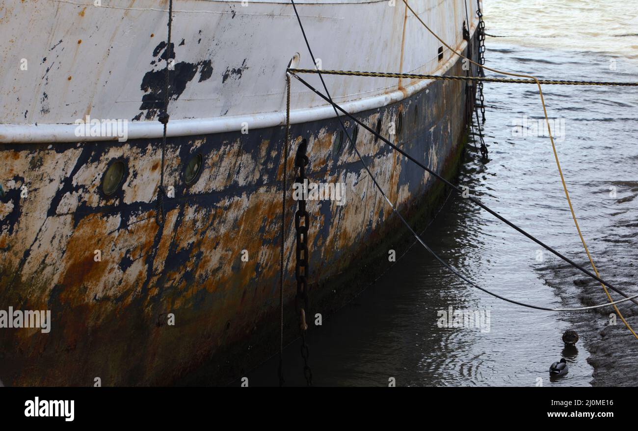 Close-up of the recently raised former luxury yacht, Llys Helig moored ...