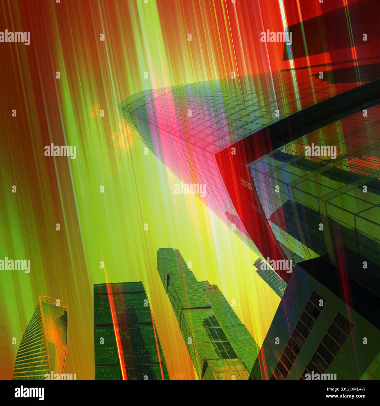 Modern skyscrapers - high-rise buildings in the down town. Bottom view ...