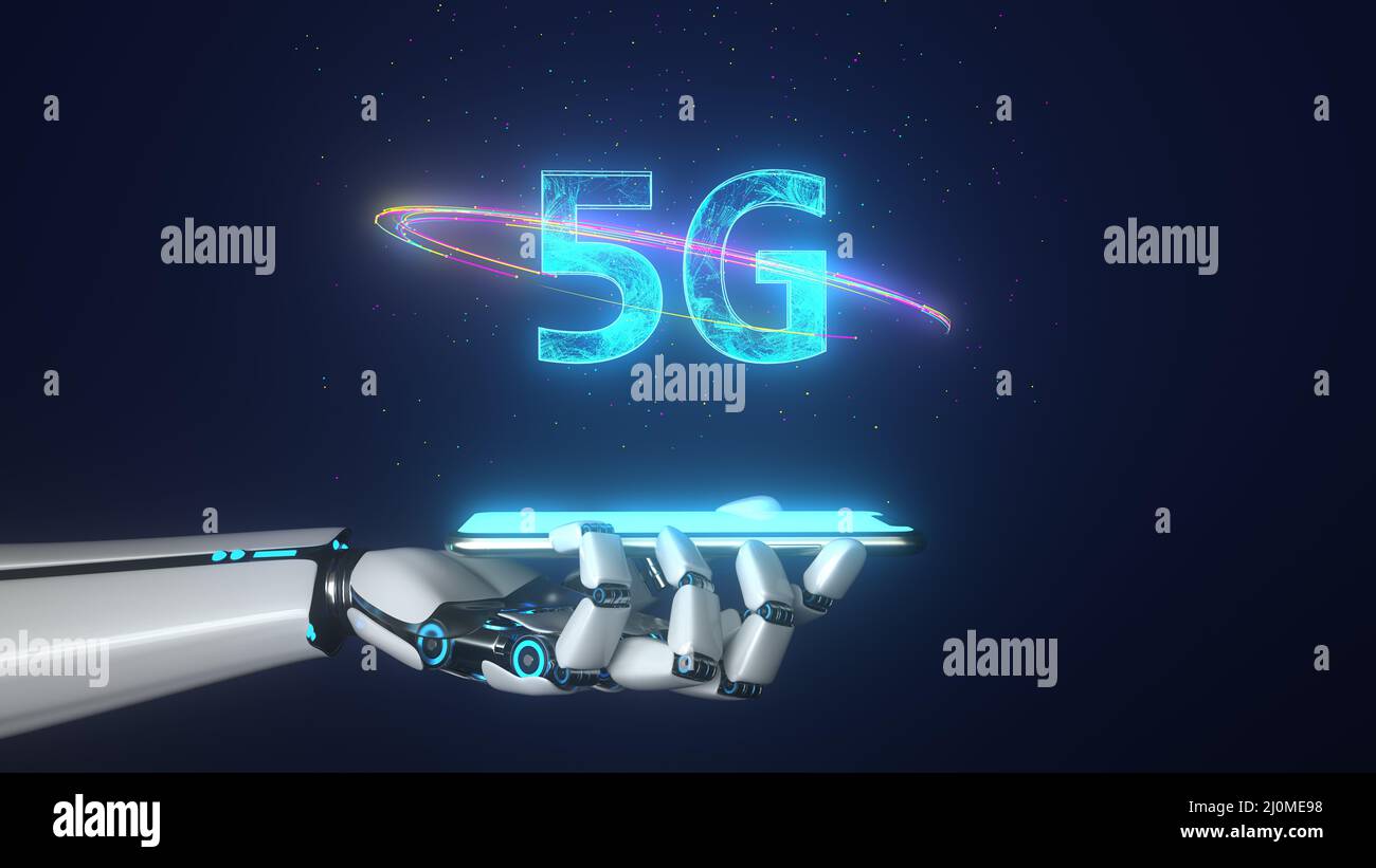 Humanoid Robot Hand Smartphone 5G Stock Photo - Alamy