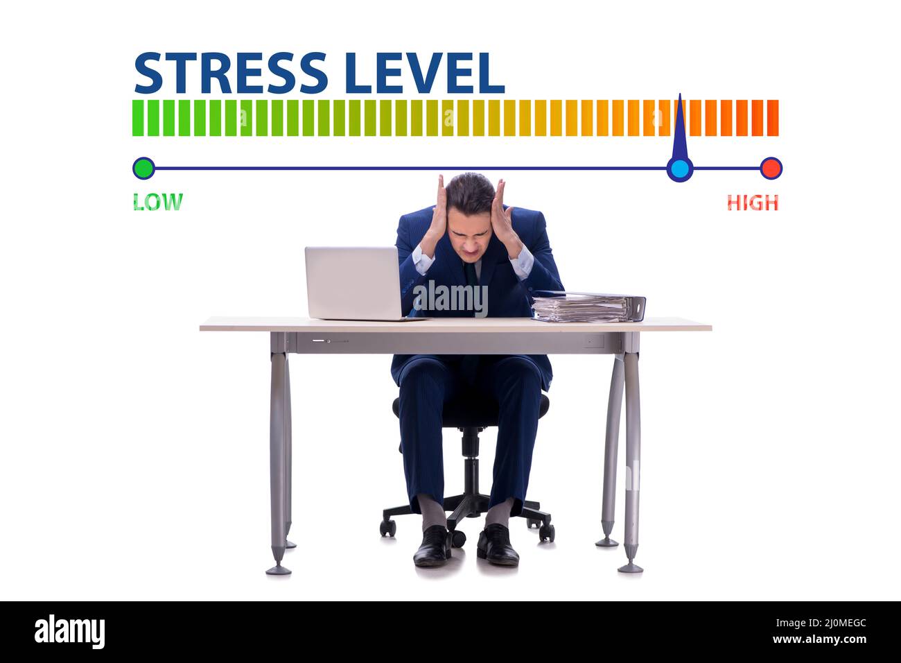 Businessman with meter measuring his stress level Stock Photo - Alamy