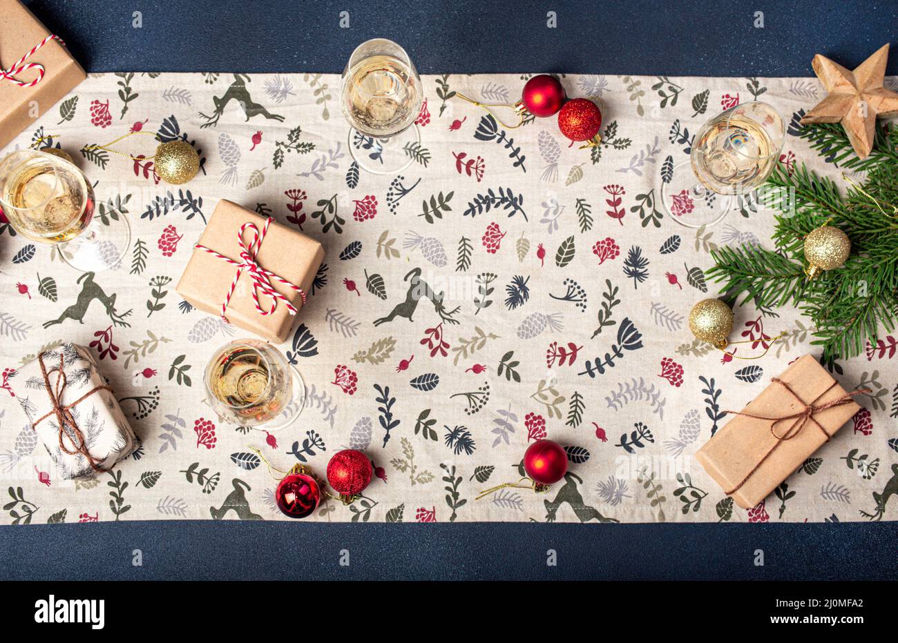 Christmas decorated table flat lay copy space Stock Photo - Alamy