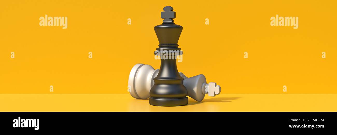 Black chess king standing over black white king Victory concept 3D ...