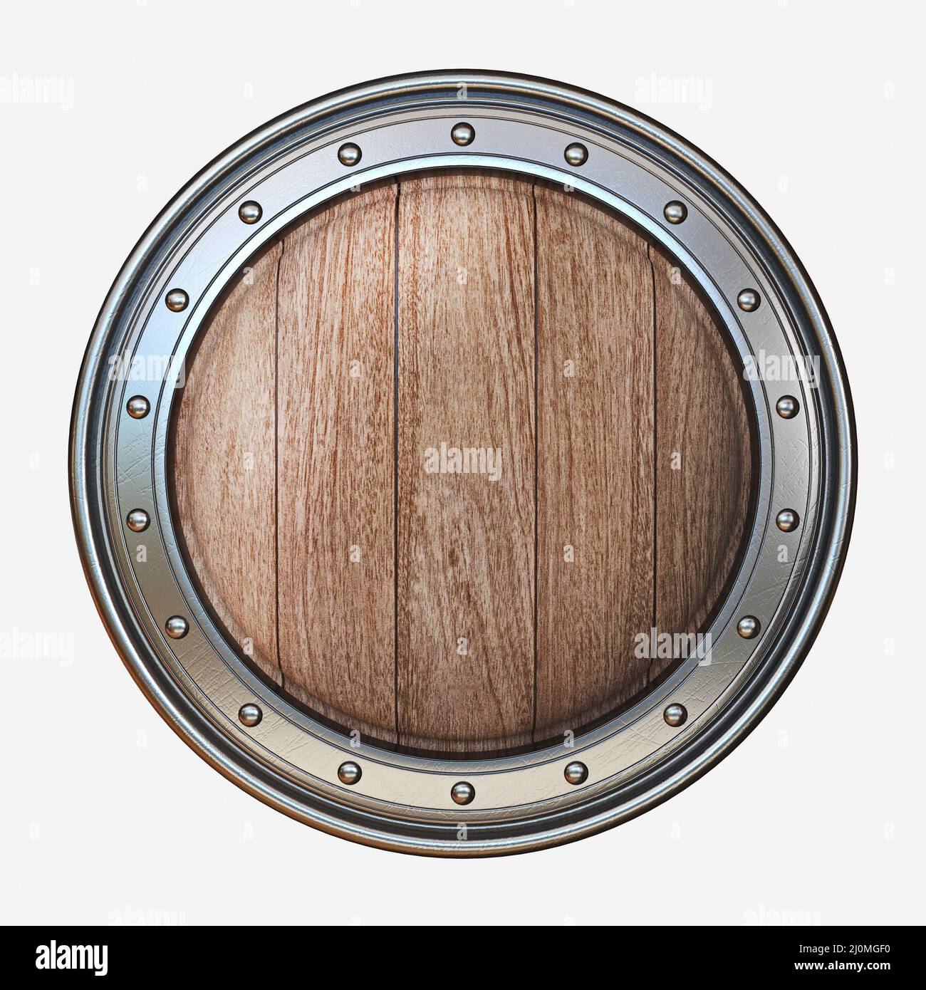Circle wooden shield with steel frame 3D Stock Photo - Alamy