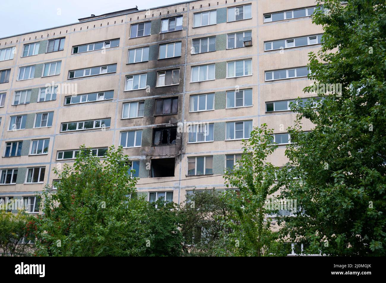 Windows of an multi-storey residential building after a fire Stock ...