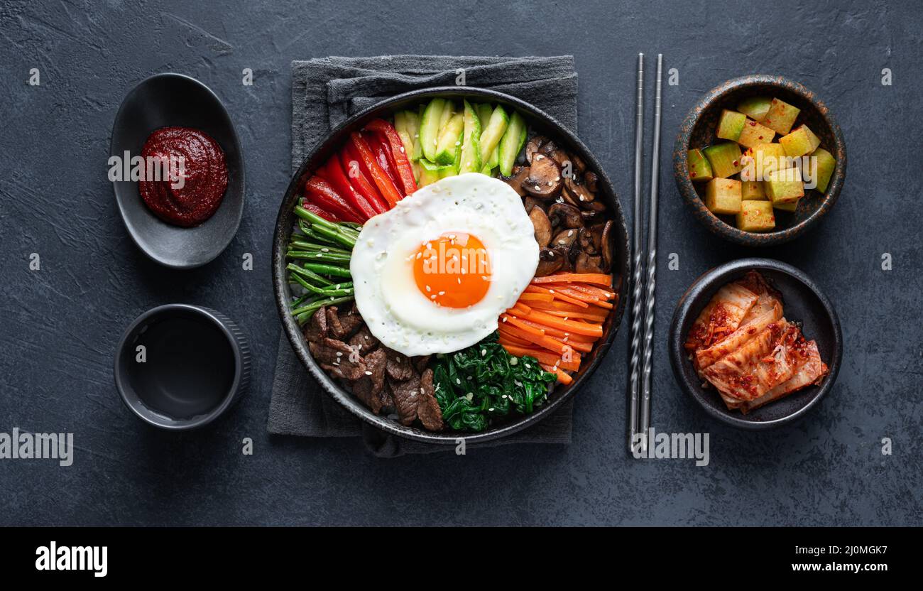 Bibimbap, traditional korean dish, top view Stock Photo - Alamy