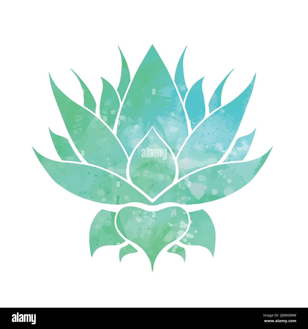 Vector silhouette of lotus with turquoise watercolor background ...